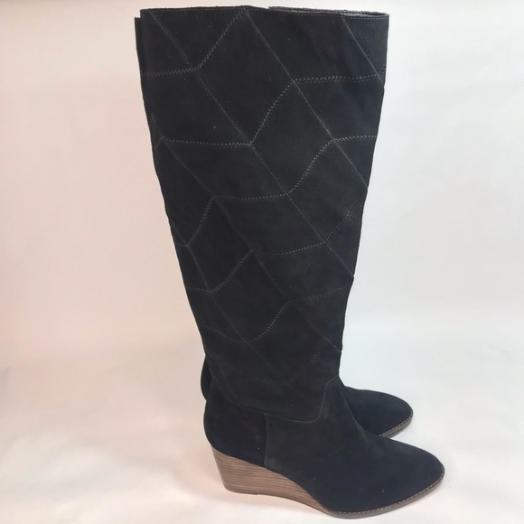 Lucky Brand | Shoes | Lucky Brand Black Suede Leather Stacked Wedge ...